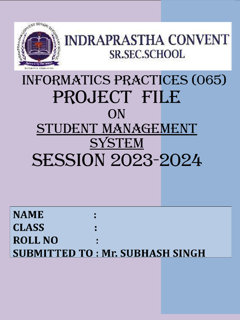 Class 12 Project File - Student Management System (Project No 5) | PDF ...