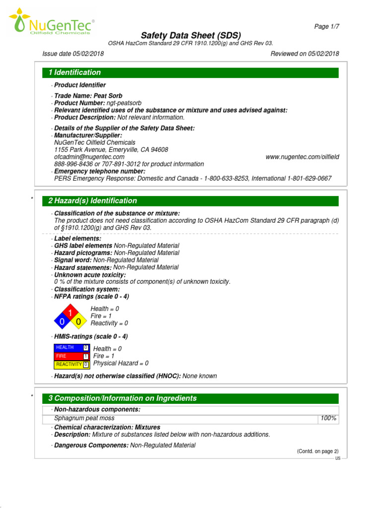 Peat-Sorb-US-EN-sds Data Sheet | PDF | Dangerous Goods | Physical Sciences