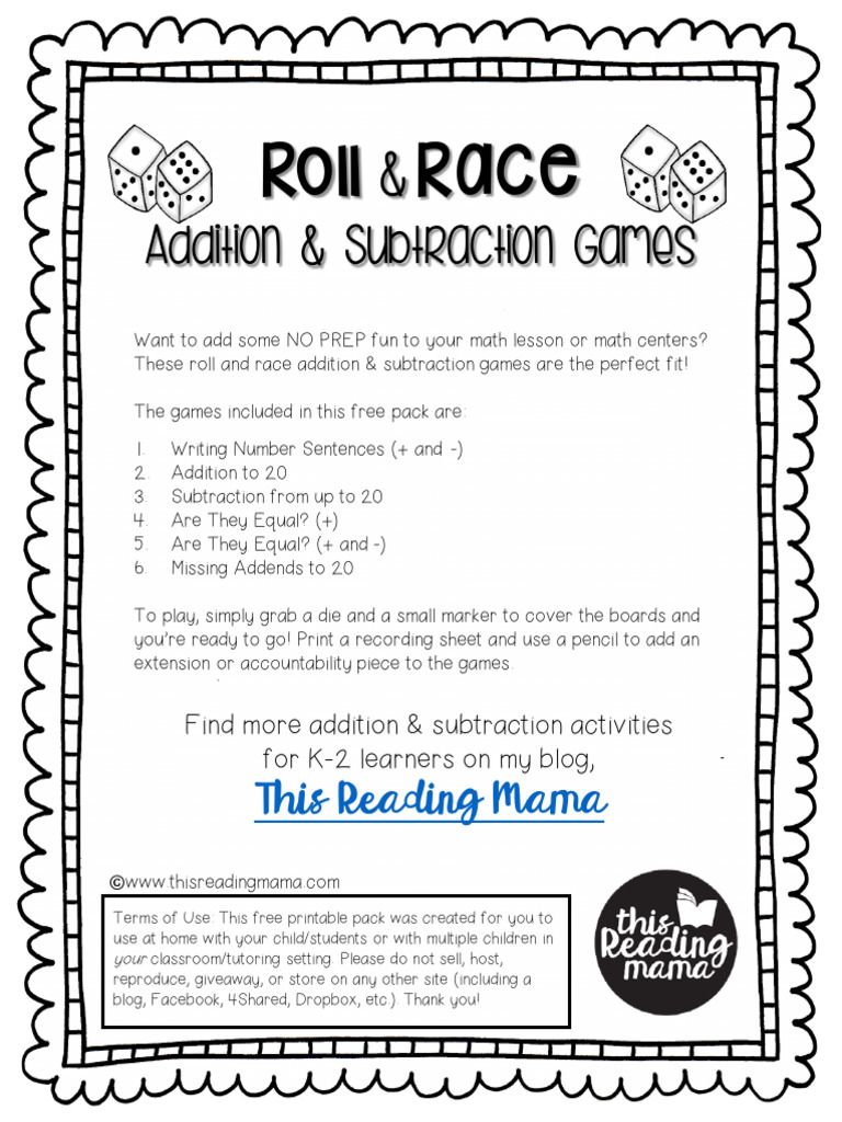 Roll & Race Math Games for Kids | PDF | Human Communication
