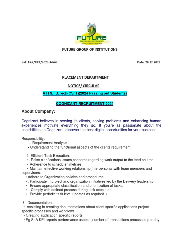 Notice-COGNIZANT Recruitment | PDF