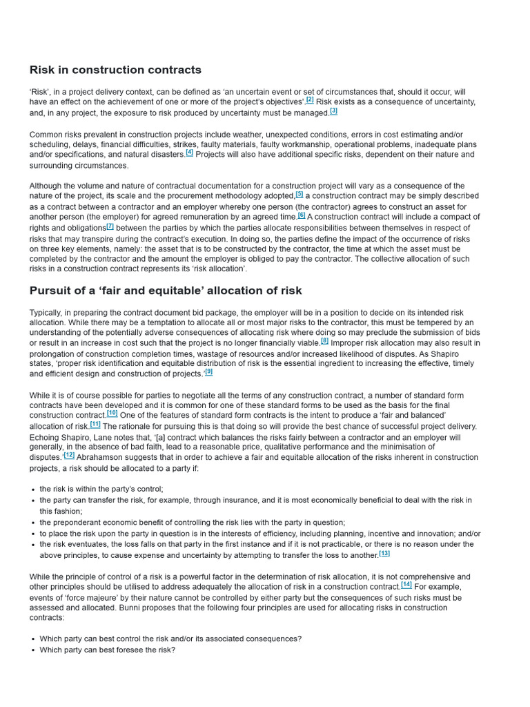Allocation of Risk in Construction Contracts - Global Arbitration ...