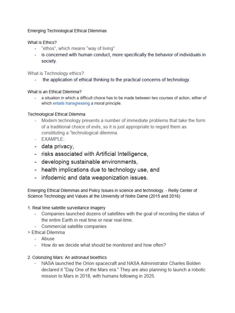 Emerging Technological Ethical Dilemmas | PDF