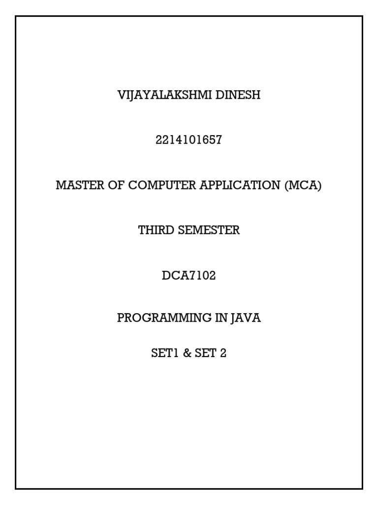 Programming in Java-Assignment-Vijayalakshmi Dinesh | PDF