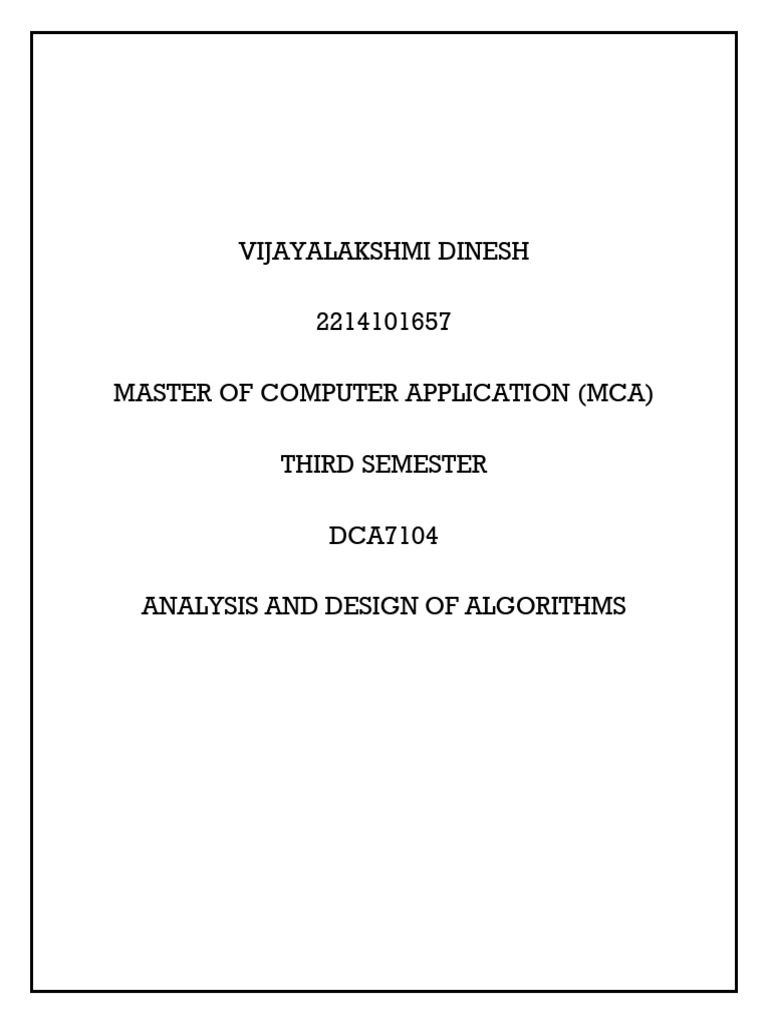 Analysis And Design Of Algorithms Assignment Vijayalakshmi Dinesh Pdf Computer Data