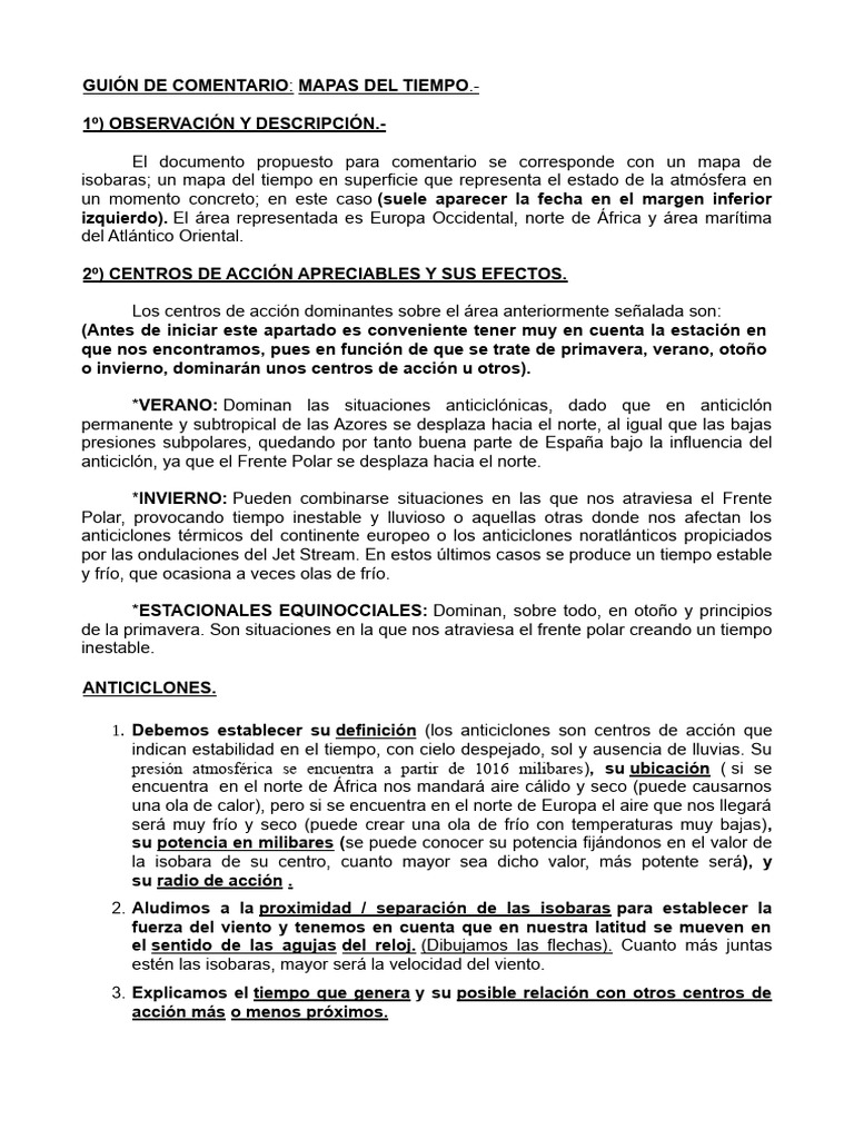 Guión Comentario Mapas Del Tiempo | PDF