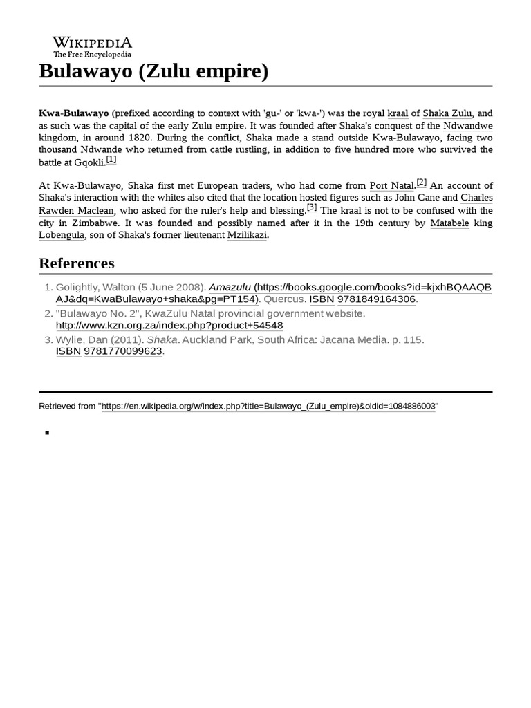 Bulawayo (Zulu Empire) | PDF