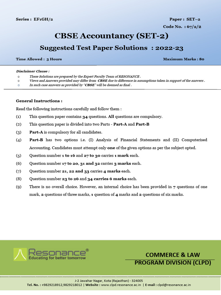 Cbse Class Xii Accountancy Set 2 | PDF | Equity (Finance) | Goodwill ...