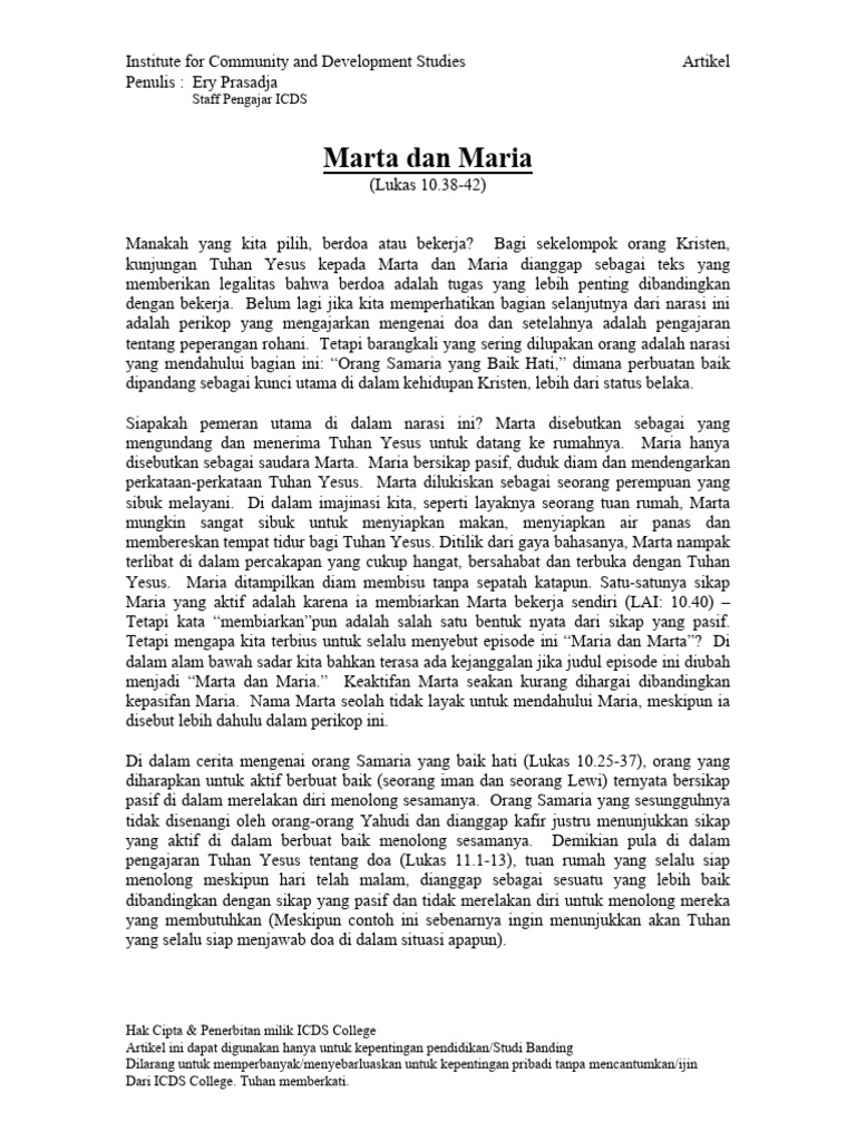 Peran Marta dan Maria dalam Alkitab | PDF