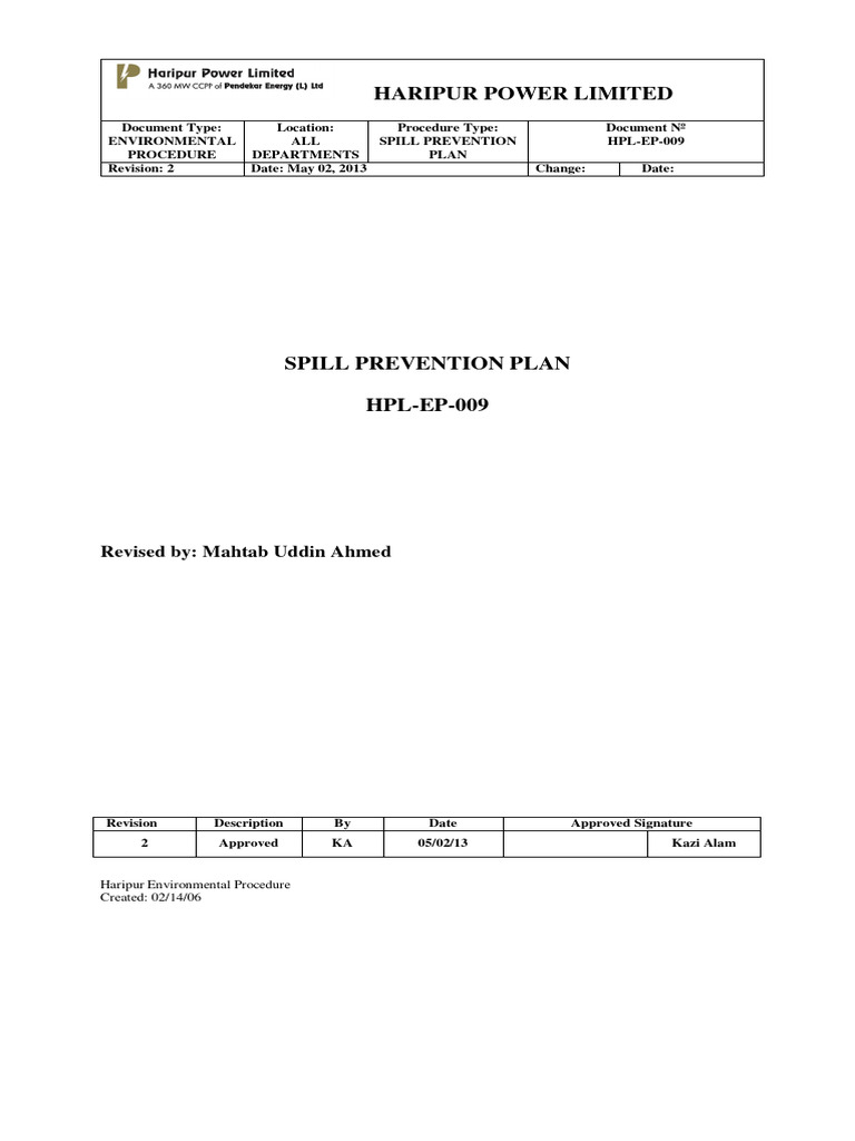 EP-009 Spill Prevention Plan | PDF