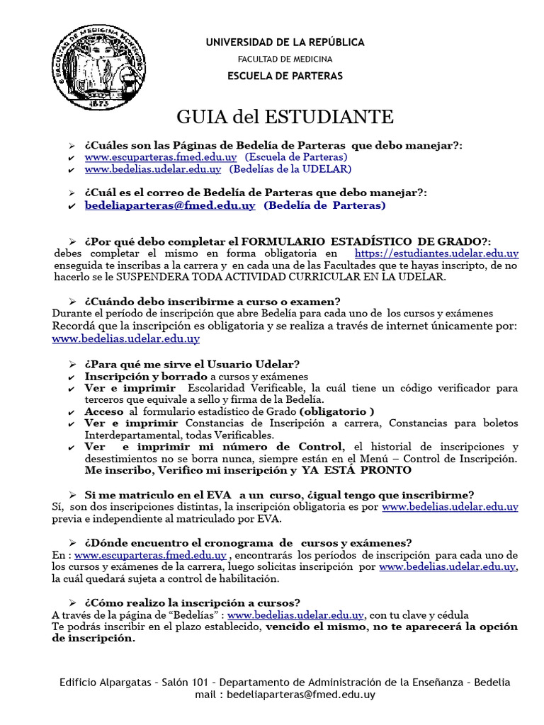 GUIA DEL ESTUDIANTE de OBSTETRA PARTERAS | PDF