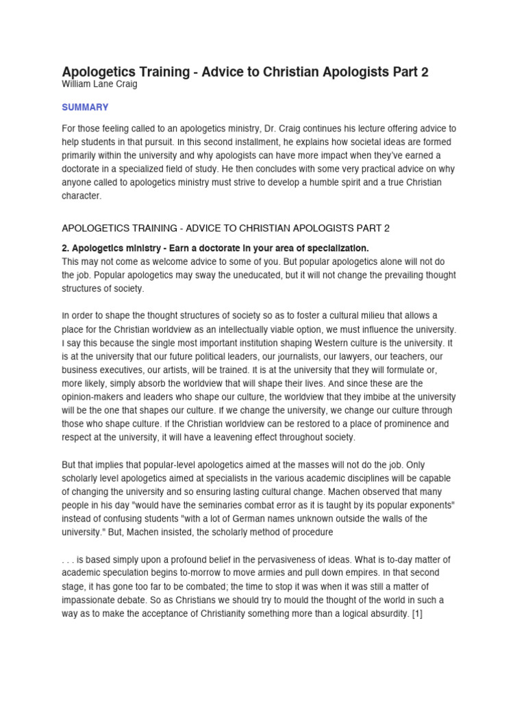 Apologetics Training - Advice To Christian Apologists Part 2 | PDF