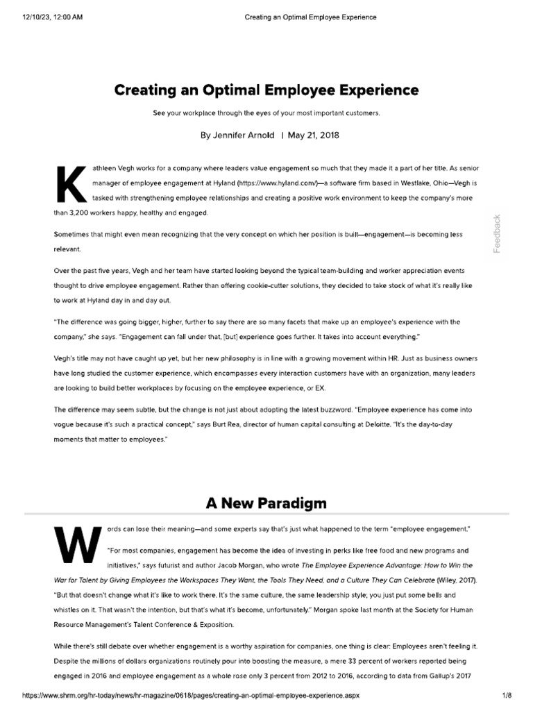 Creating An Optimal Employee Experience | PDF