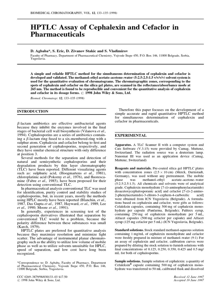 Agbaba 1998 | Download Free PDF | Thin Layer Chromatography | Detection ...