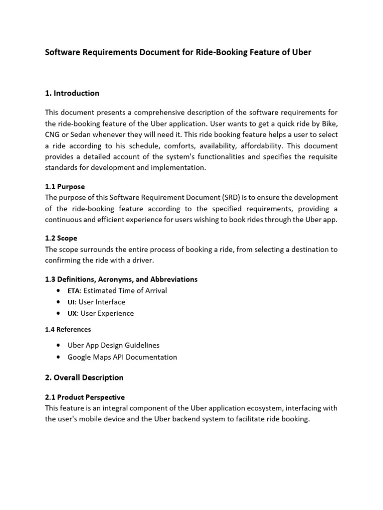 Software Requirements Document For Uber | PDF | Mobile App | User Interface