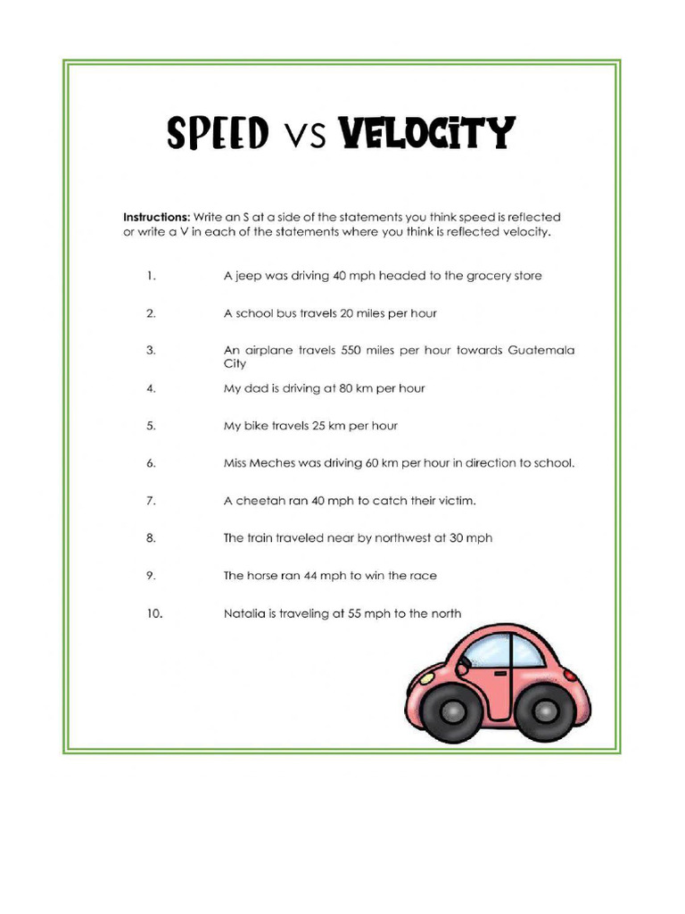 Speed and Velocity | PDF