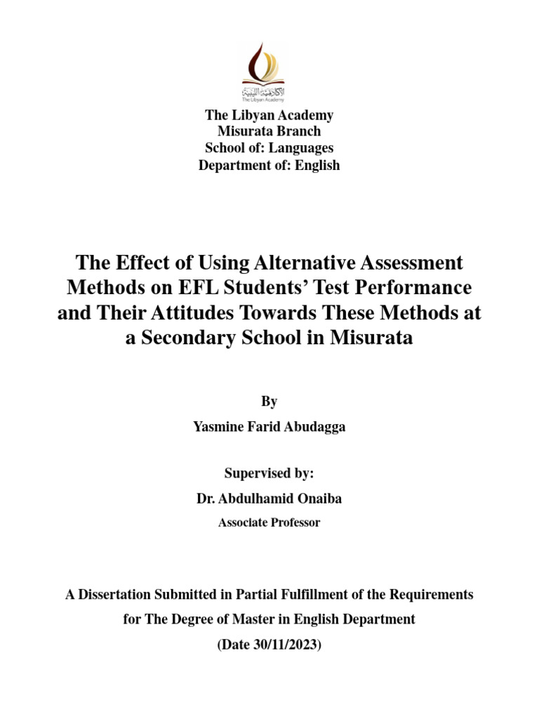 The Effect of Using Alternative Assessment Methods On EFL Students | PDF | Educational ...