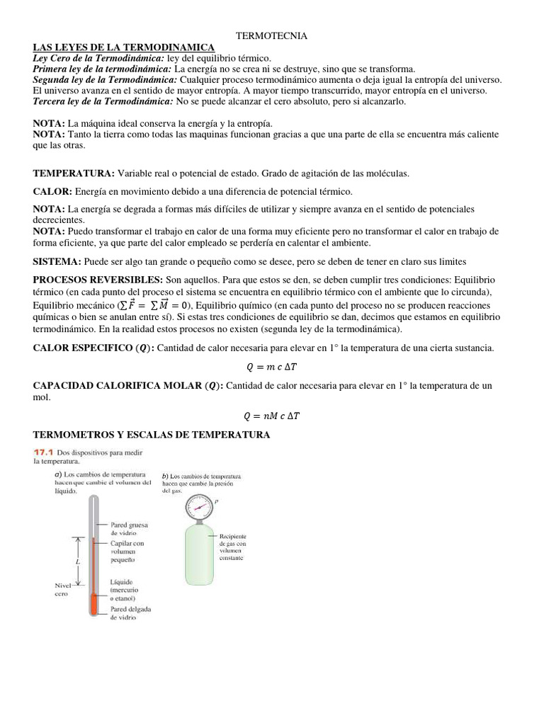 RESUMEN TERMOTECNIA PDF | PDF | Termodinámica | Gases