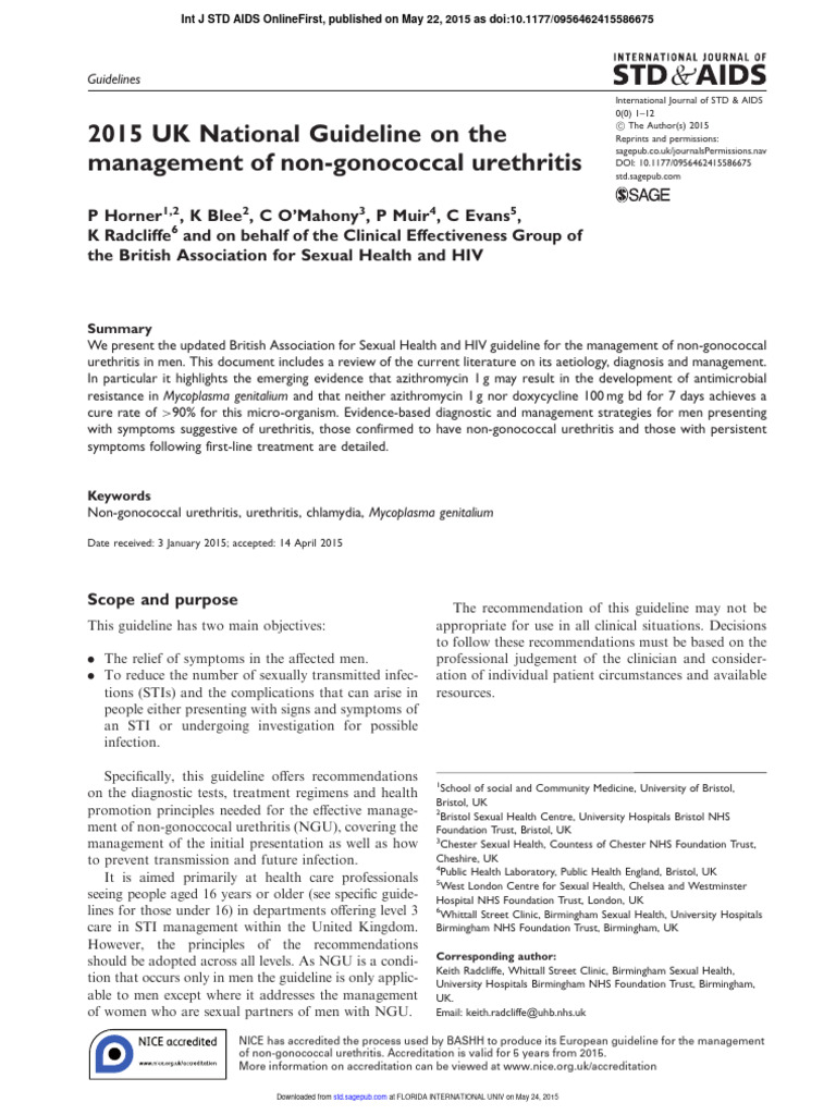 2015 UK National Guideline On The Management of Non Gonococcal Urethritis | PDF | Sexually ...