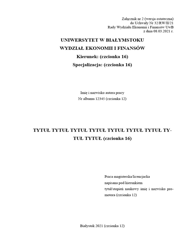 Zal 2 Szablon Pracy Dyplomowejweif003032021 | PDF