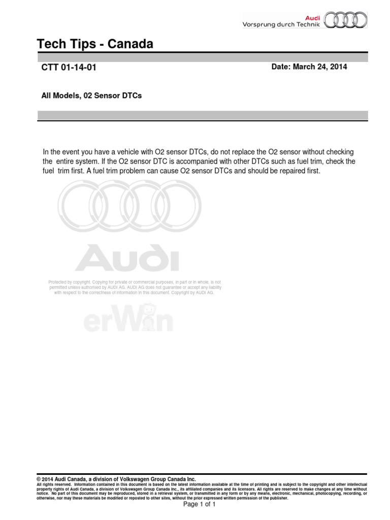 Audi CTT 01-14-01 All Models, 02 Sensor DTCs | PDF | Airbag | Copyright