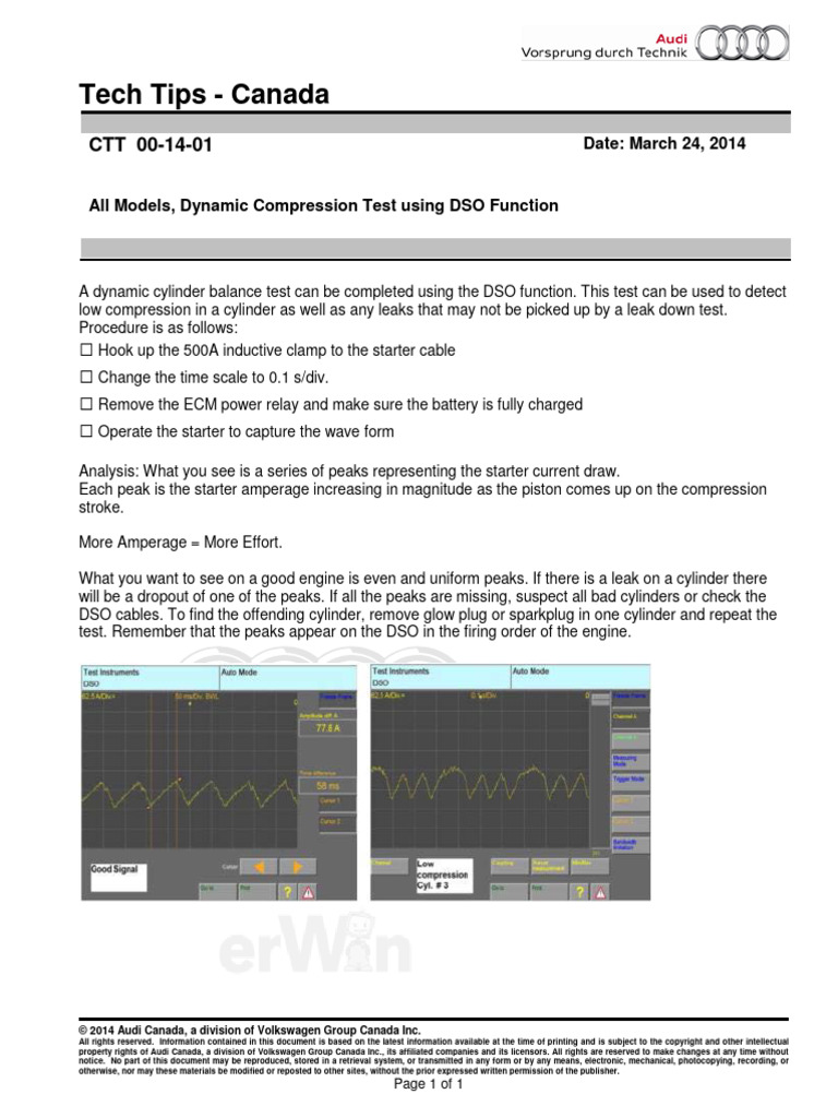 Audi CTT 00-14-01 All Models, Dynamic Compression Test Using DSO ...