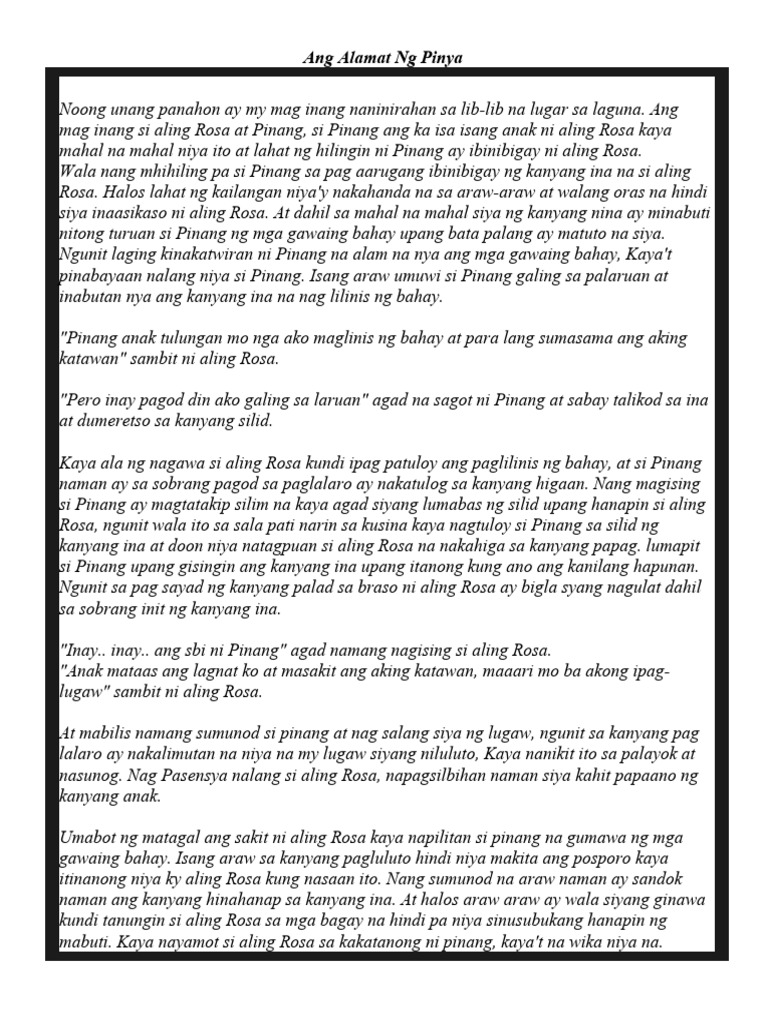 Alamat ng Pinya: Kwento ni Aling Rosa | PDF | Religion & Spirituality ...