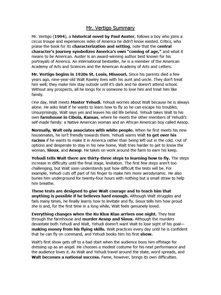 Mr. Vertigo Summary | PDF