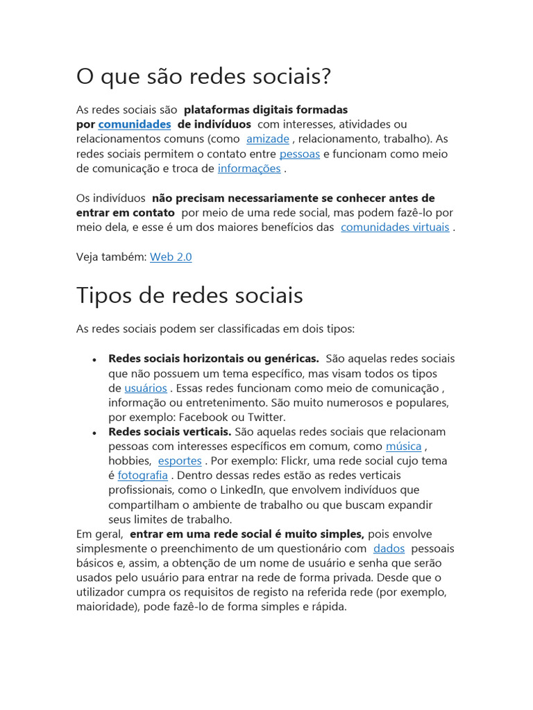 O Que São Redes Sociais | PDF | Rede de computadores | Facebook