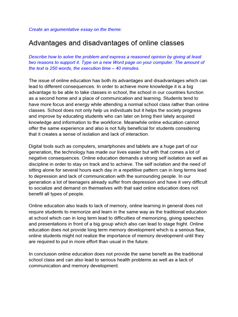 Advantages and disadvantages of online classes- Sadaf Paktinat (1) | PDF | Educational ...