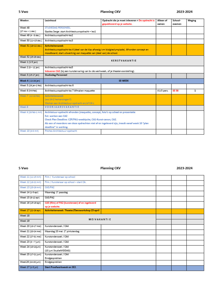 Planning CKV 23-24 Jan-Juli Laatste Versie | PDF