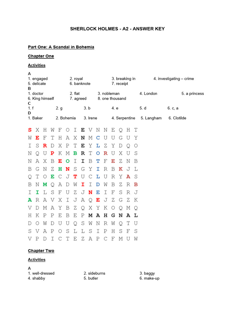 Sherlock Holmes Answer Key | PDF | A Scandal In Bohemia | Sherlock ...