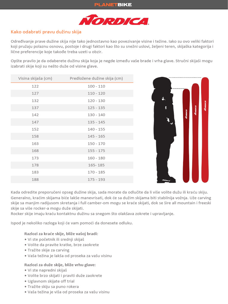Nordica Size Chart Skije | PDF