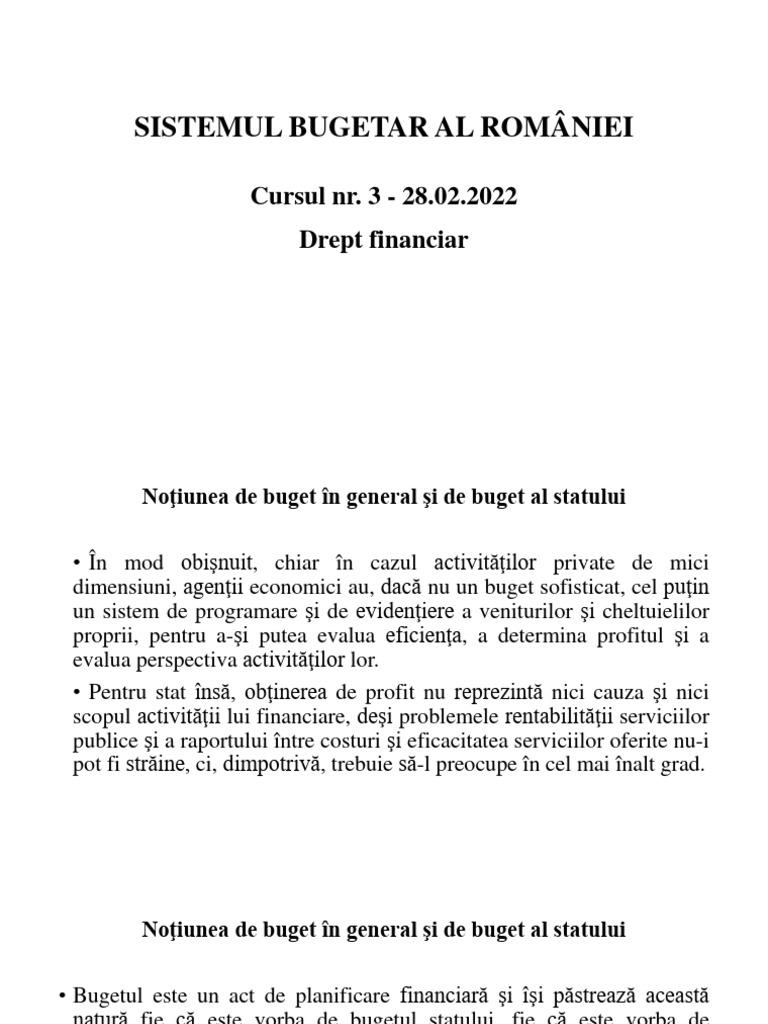 S3. Sistemul Bugetar Al României - Prezentare Curs | PDF