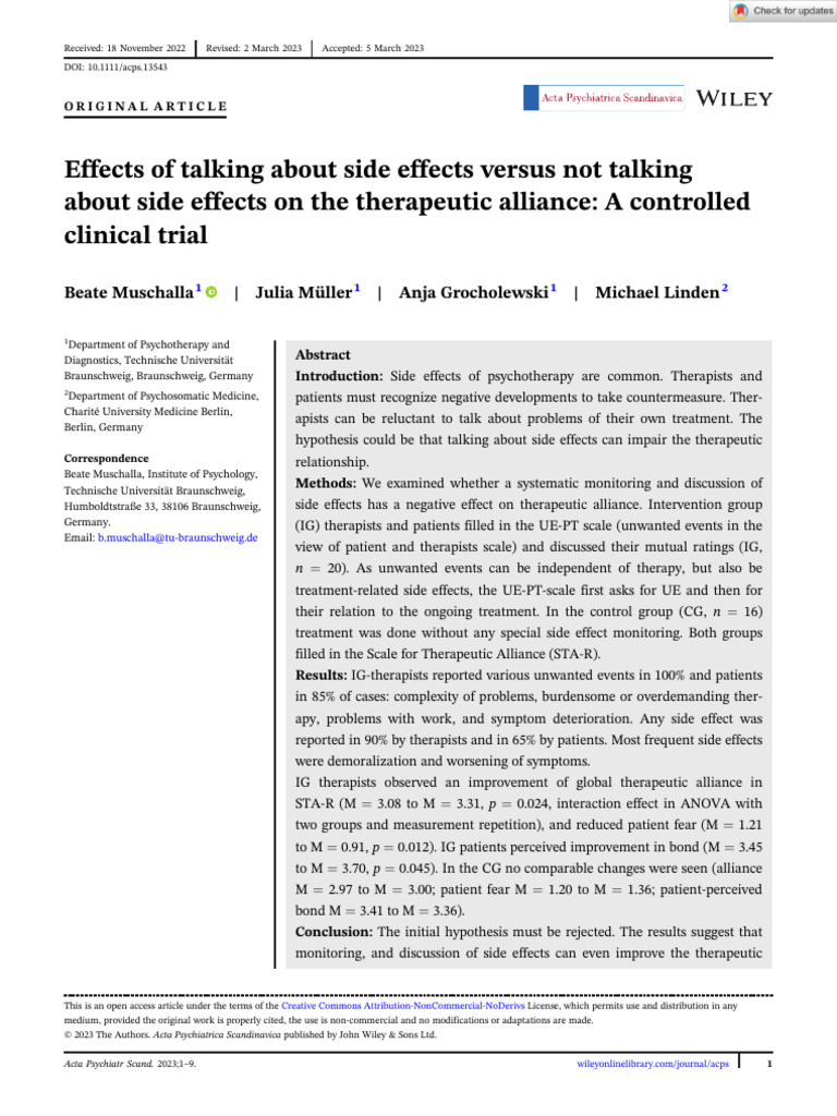 Effects of Talking About Side Effects Versus Not Talking About Side ...