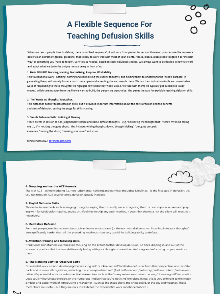 A Flexible Sequence For Teaching Defusion Skills Russ Harris Pdf