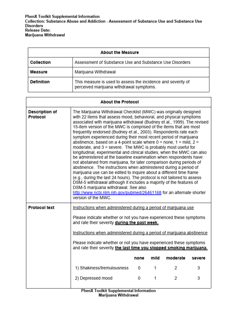 Marijuana Withdrawal Checklist | PDF | Substance Abuse | Cannabis (Drug)