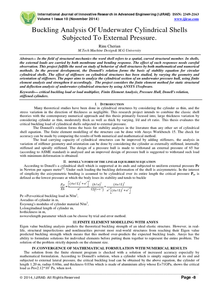 Buckling Analysis of Underwater Cylindri | PDF | Buckling | Stress (Mechanics)