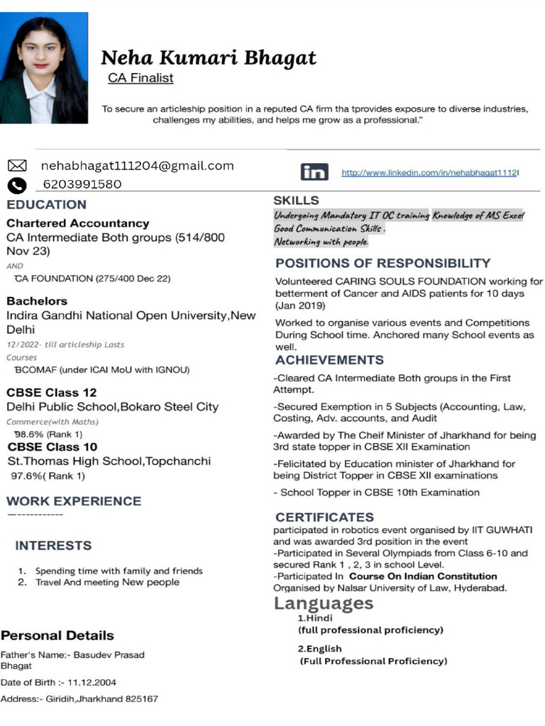 Neha Bhagat Resume | PDF