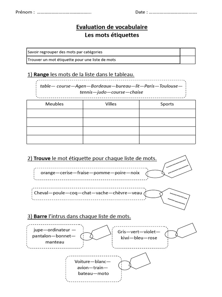 Evaluation Mot Etiquette CE1 | PDF