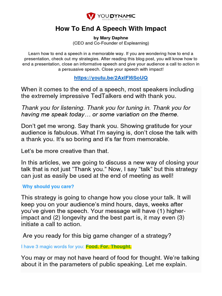 Bibliografia 002 - How To End A Speech With Impact | PDF | Thought ...