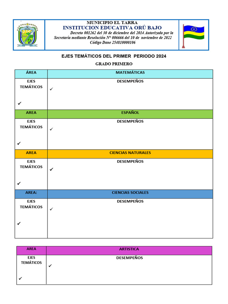 Formato Ejes Tematicos 2024 | PDF