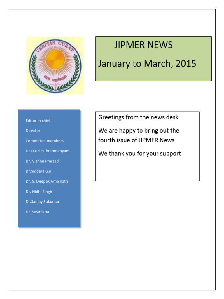 JIPMER News 4th Issue | PDF | Dermatology | Pathology