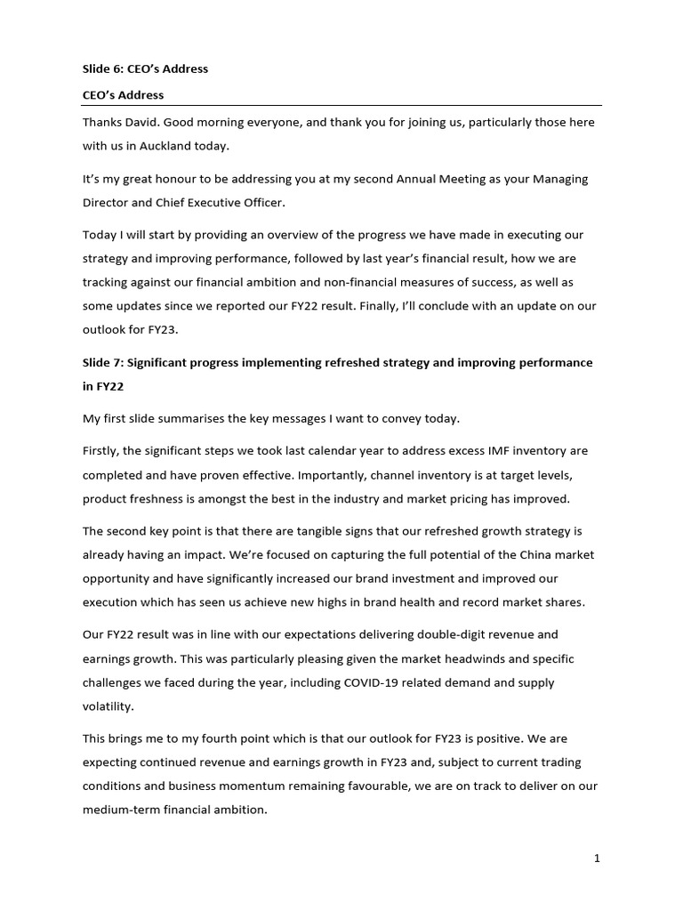 CEO speech - FINAL | PDF | Brand | Marketing