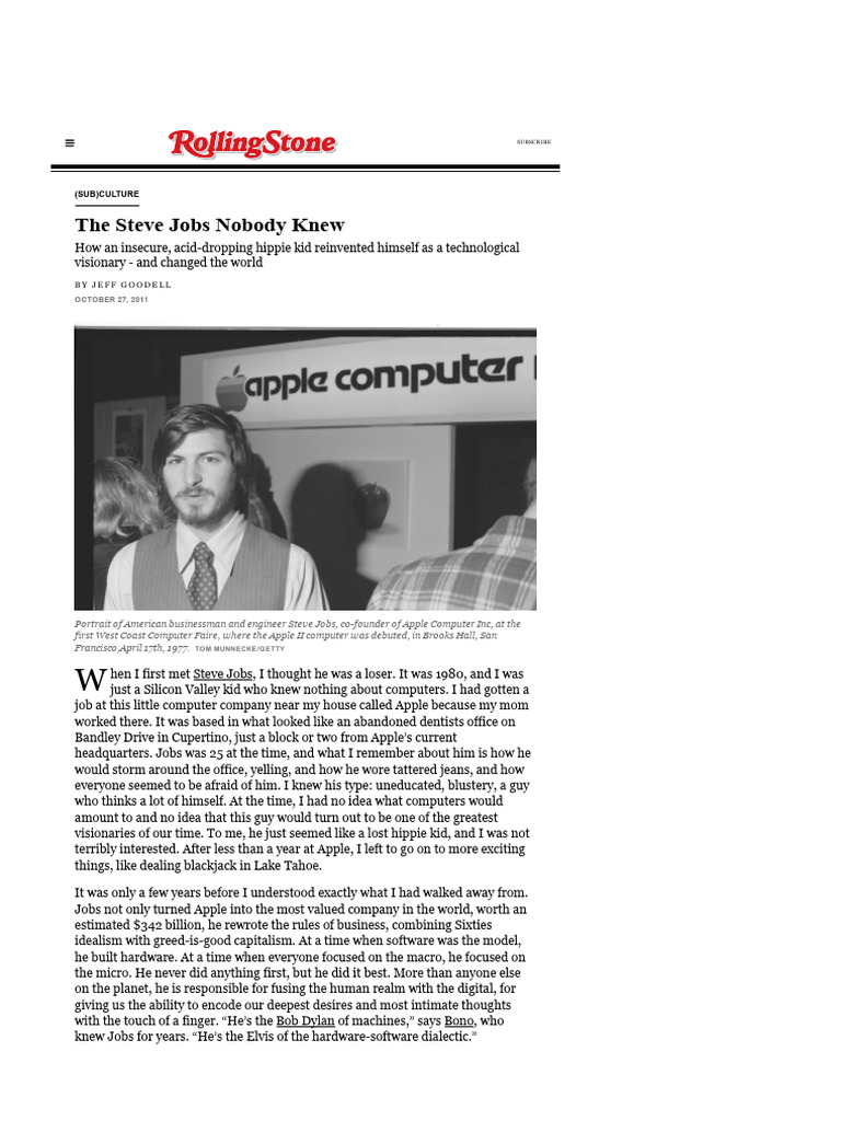 WWW Rollingstone Com Culture Culture News The Steve Jobs Nobody Knew