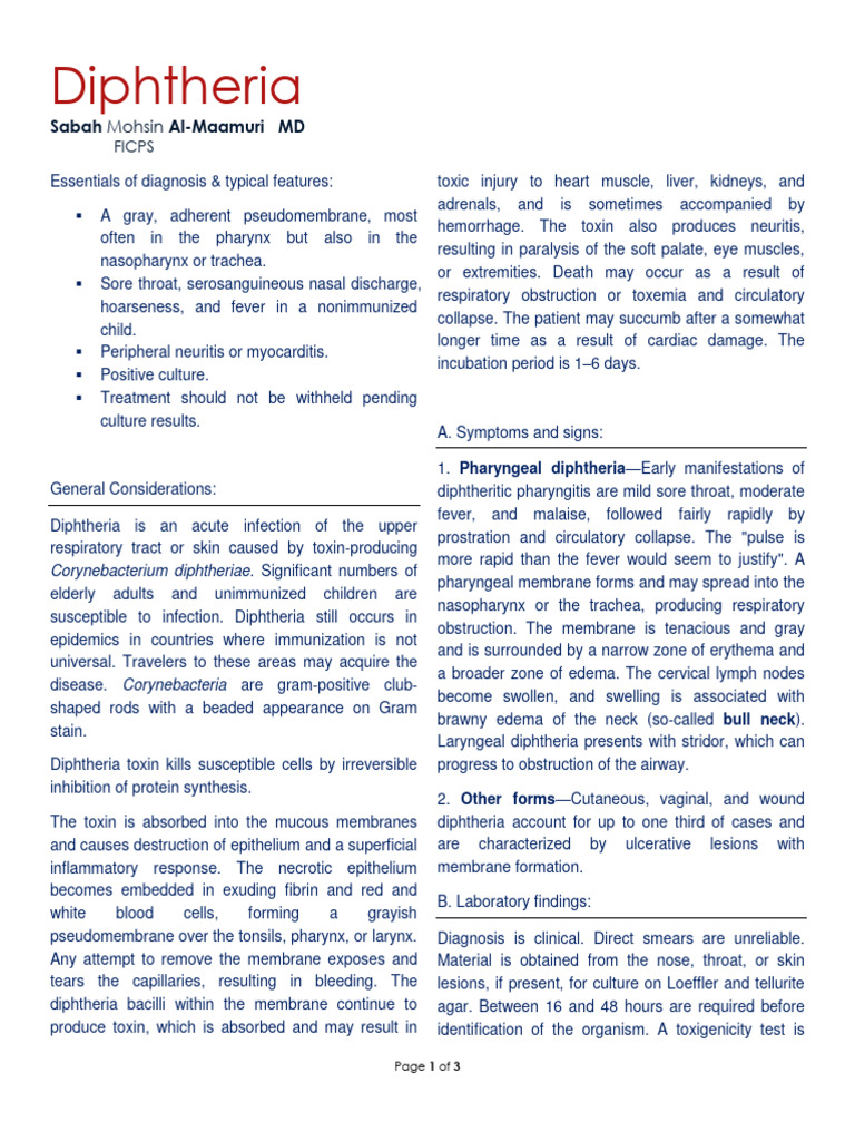 Diphtheria | PDF | Causes Of Death | Diseases And Disorders