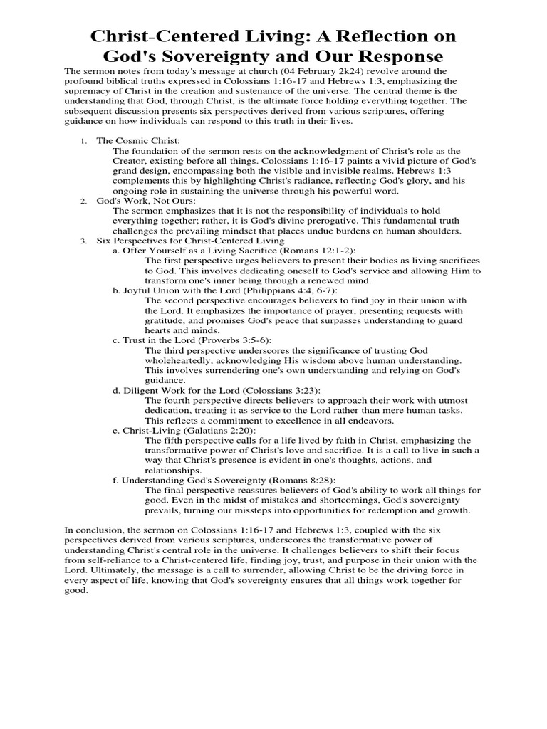 Christ-Centered Living: A Reflection On God's Sovereignty and Our ...