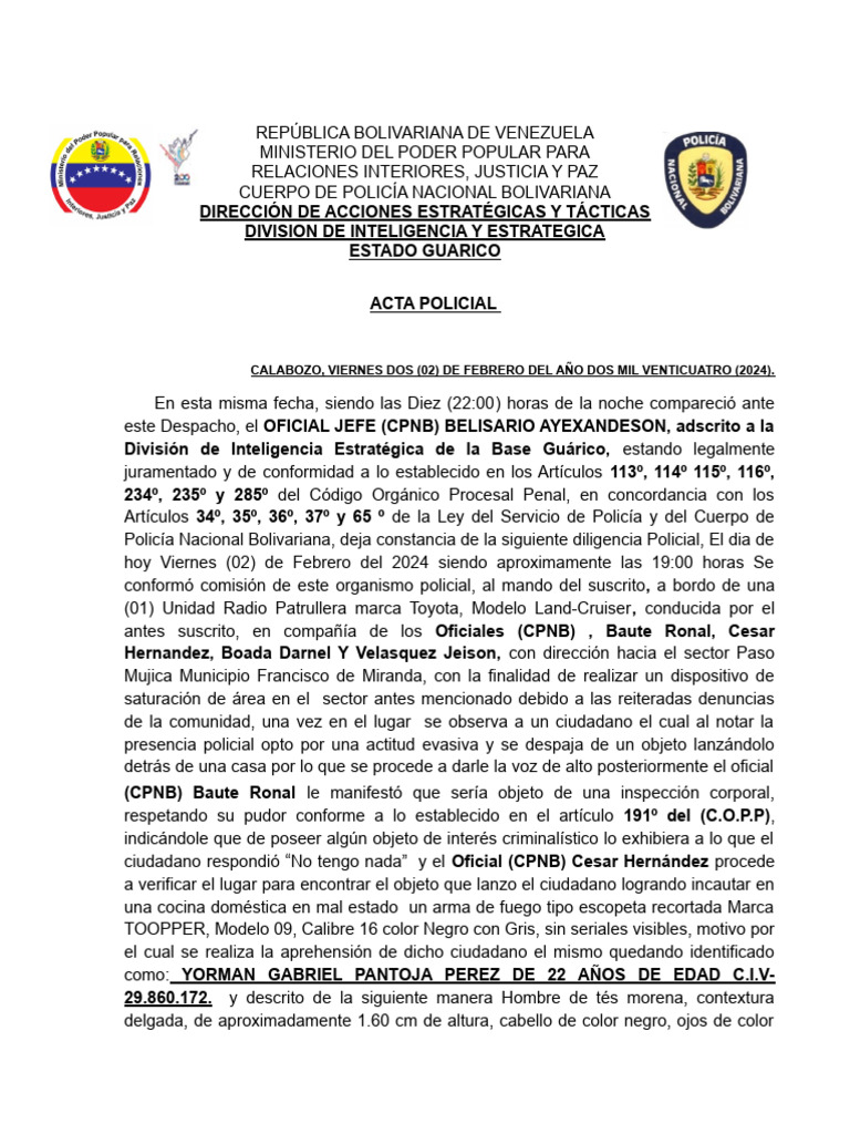 Acta Policial Brigada c4 | Descargar gratis PDF | Policía | Derecho penal