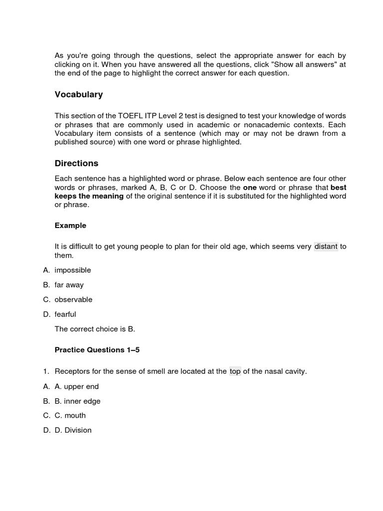 TOEFL ITP Level 2 Vocabulary & Reading Guide | PDF | Language Arts ...