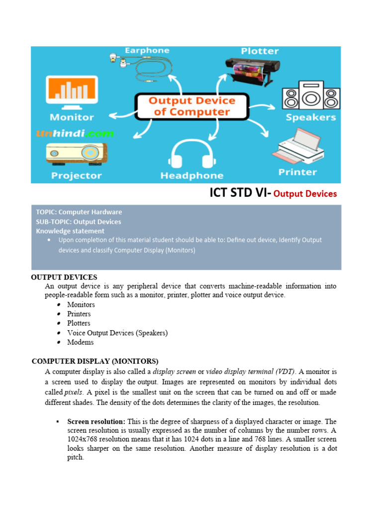 ICT STD VI - Output Devices | PDF | Computer Monitor | Liquid Crystal ... ICT STD VI - Output Devices | PDF | Computer Monitor | Liquid Crystal ...