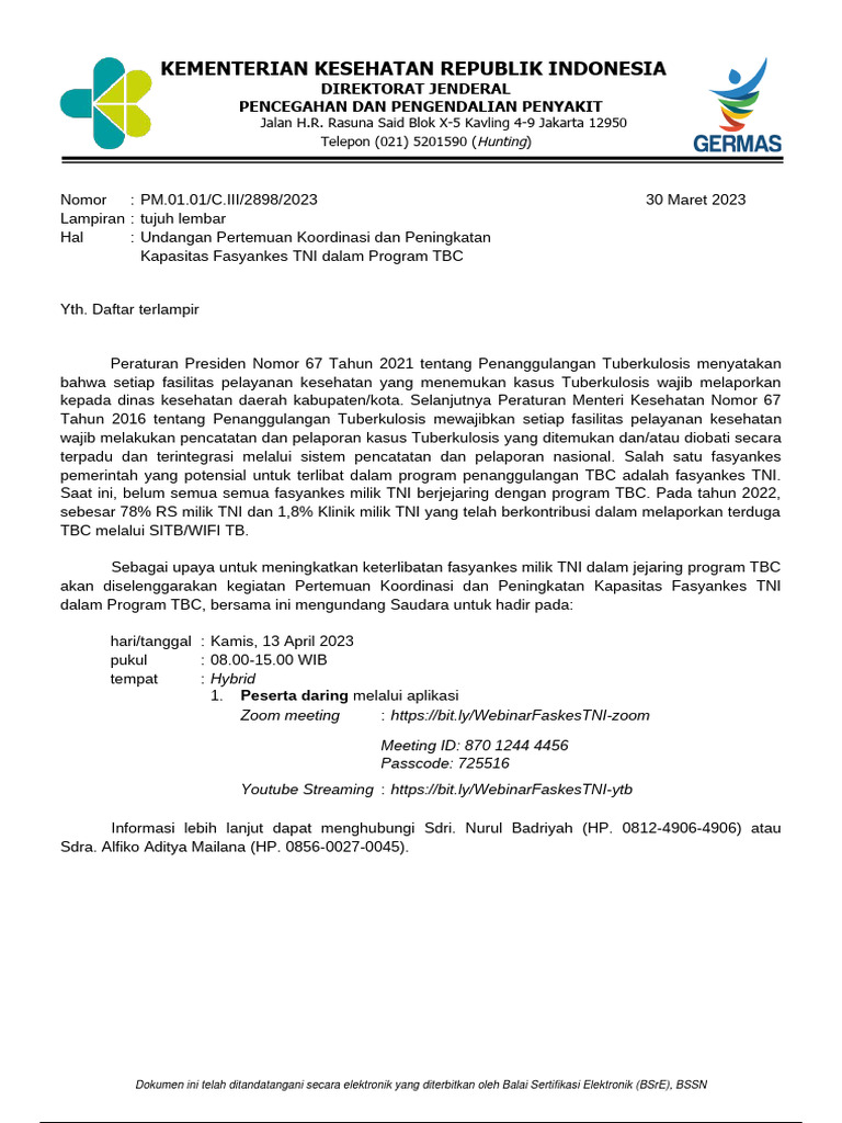 (DARING) Verbal 2898 - Undangan & TOR - Pertemuan Koordinasi Dan Peningkatan Kapasitas Fasyankes ...